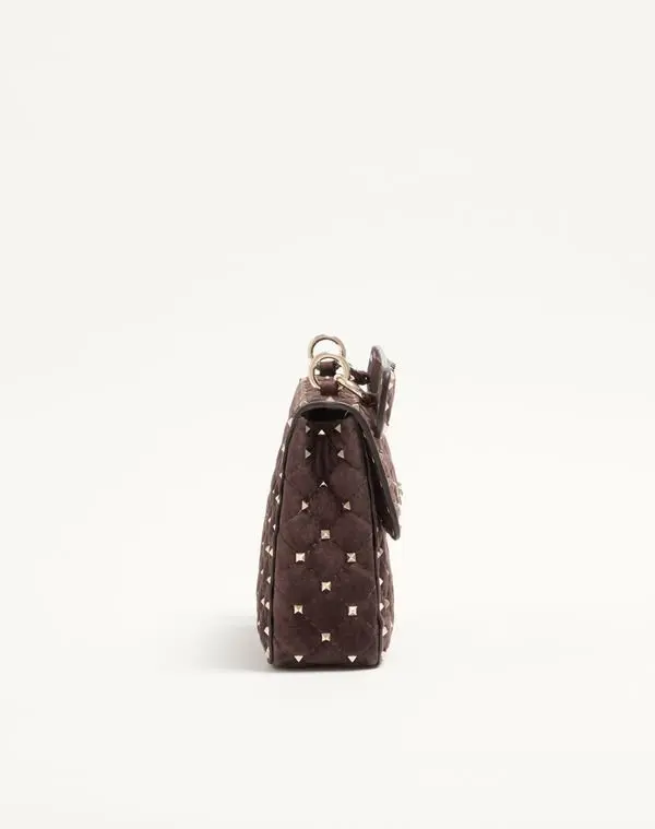 Valentino Garavani Rockstud Spike Medium Suede Bag - Ebony