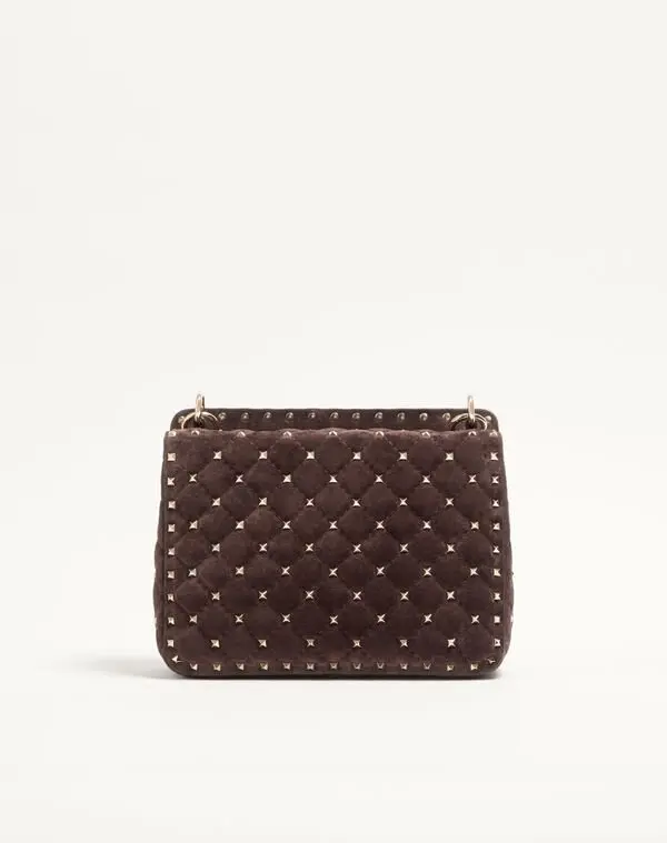 Valentino Garavani Rockstud Spike Medium Suede Bag - Ebony