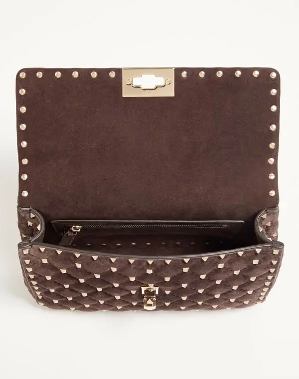 Valentino Garavani Rockstud Spike Medium Suede Bag - Ebony