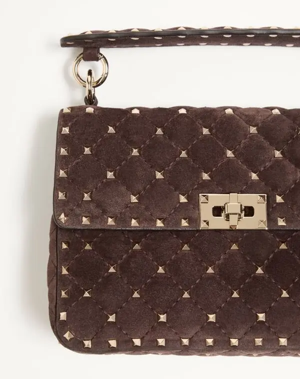 Valentino Garavani Rockstud Spike Medium Suede Bag - Ebony