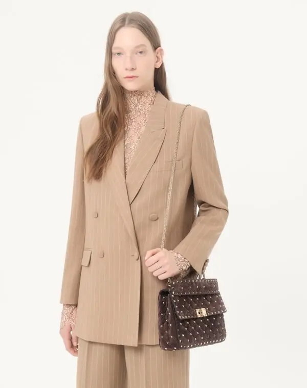 Valentino Garavani Rockstud Spike Medium Suede Bag - Ebony