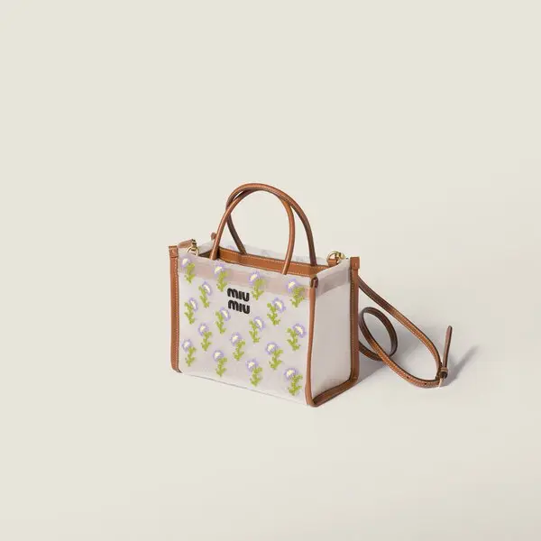 Miu Miu Embroidered Mesh Top Handle Bag - Cognac