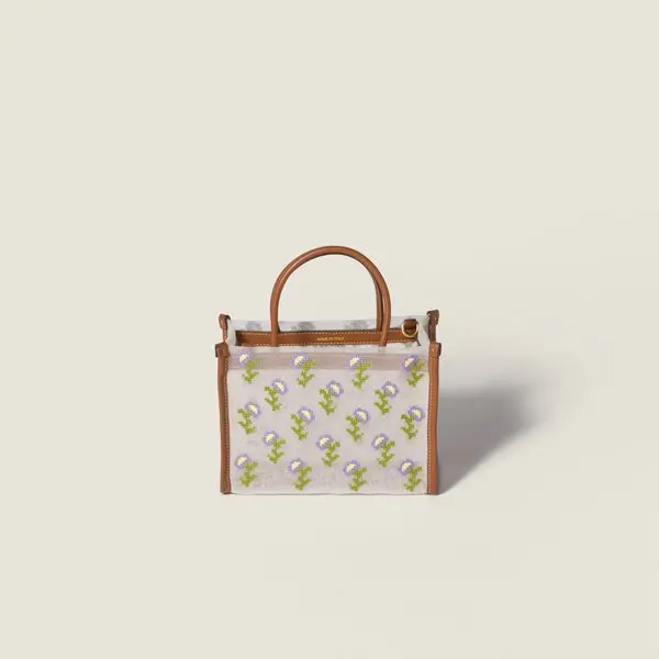 Miu Miu Embroidered Mesh Top Handle Bag - Cognac