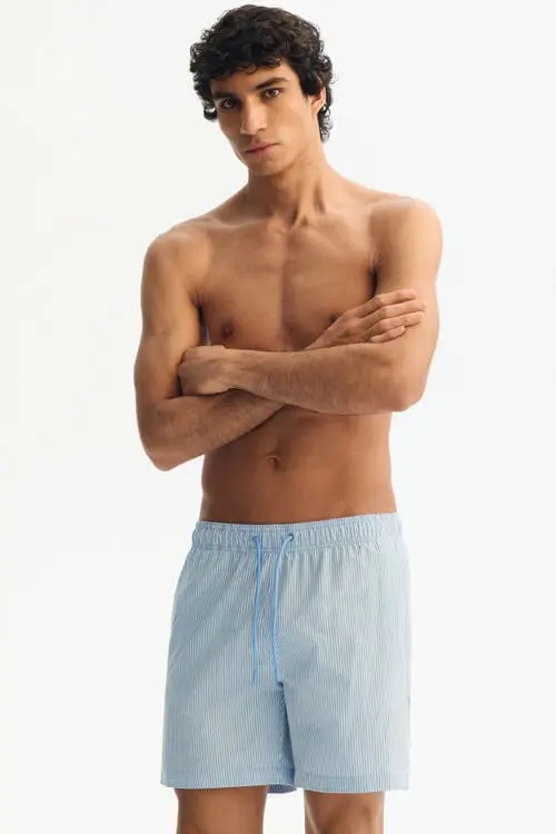 H&m Seersucker Swim Shorts - Light Blue/striped