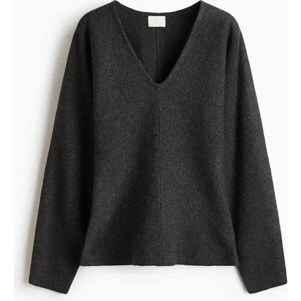 H&m Knitted V-neck Top With Dolman Sleeves - Dark Gray