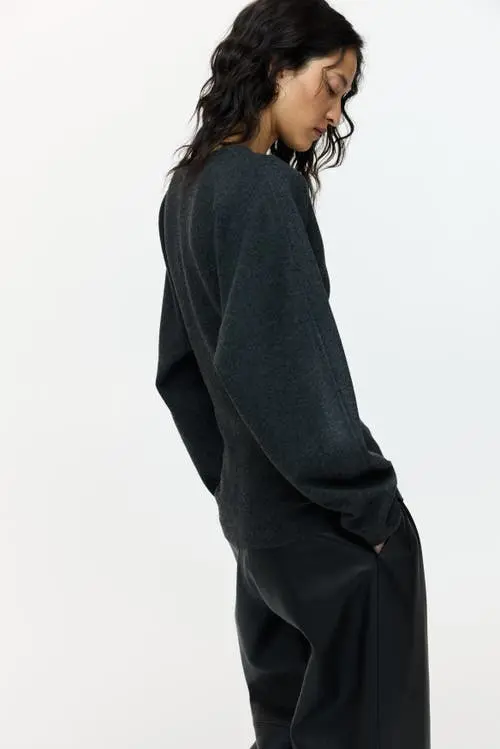 H&m Knitted V-neck Top With Dolman Sleeves - Dark Gray