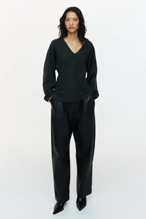 H&m Knitted V-neck Top With Dolman Sleeves - Dark Gray