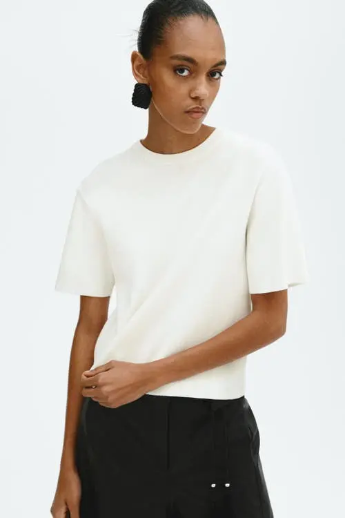 H&m Ribbed Knit T-shirt With Dropped Shoulders - White