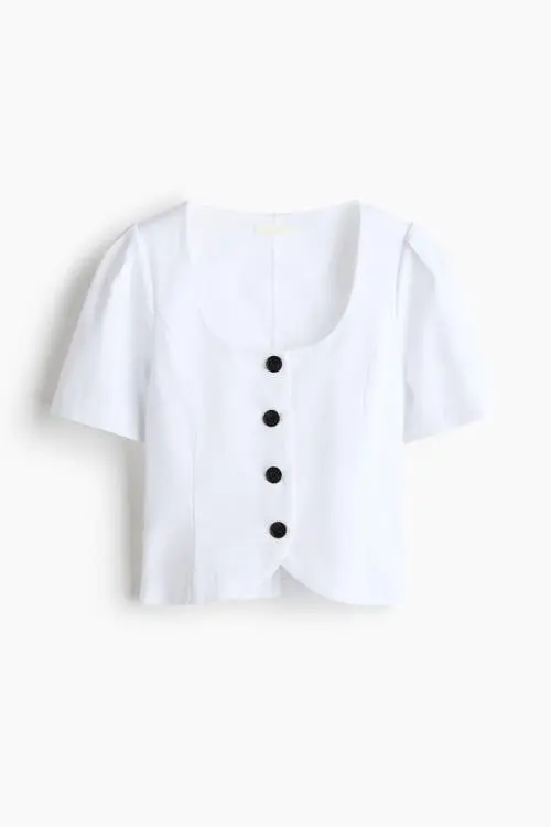 H&m Scoop Neck Puff Sleeve Blouse