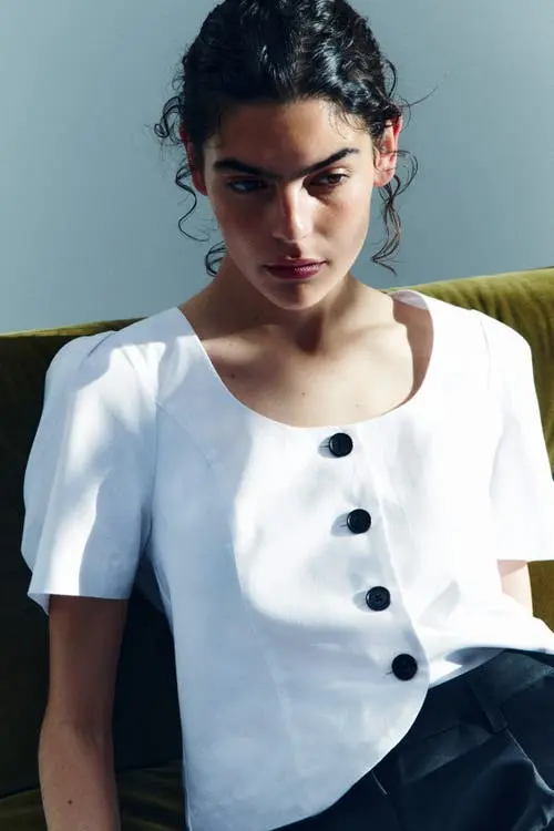 H&m Scoop Neck Puff Sleeve Blouse