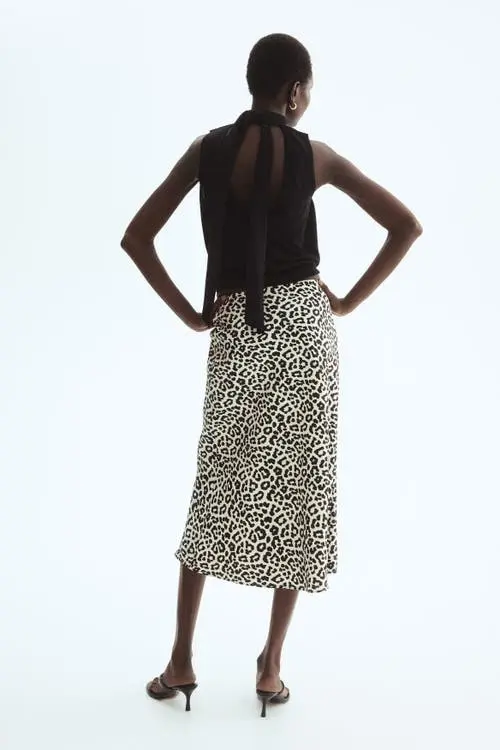 H&M Midi Skirt In Draped Woven Fabric - Cream/leopard Print