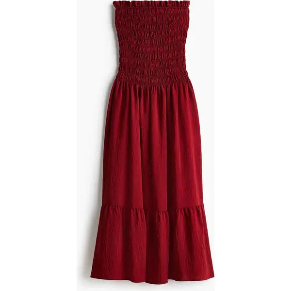 H&m Smocked Bandeau Maxi Dress - Dark Red