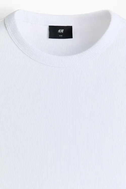 H&M Slim Fit Ribbed T-shirt - White