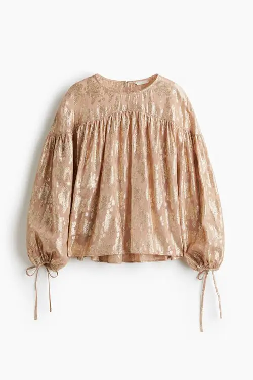 H&m Oversized Jacquard-weave Blouse With Voluminous Sleeves