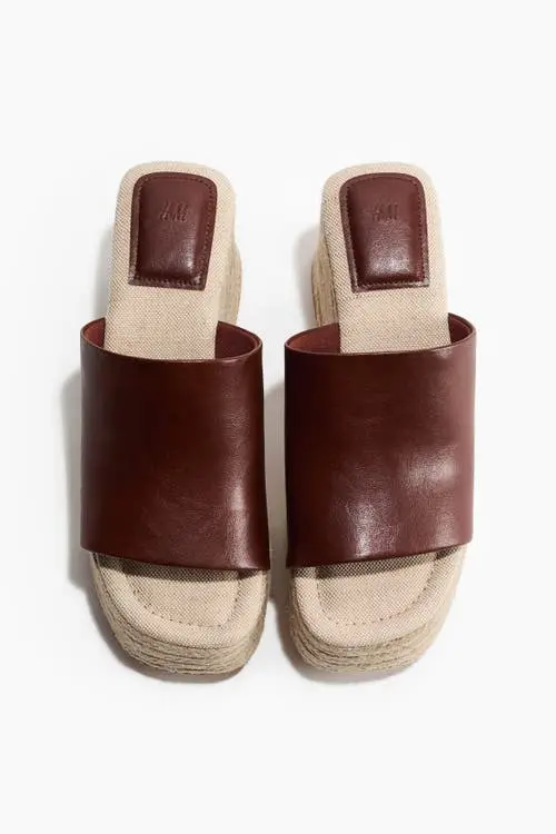 H&m Heeled Platform Espadrille Sandals - Dark Brown