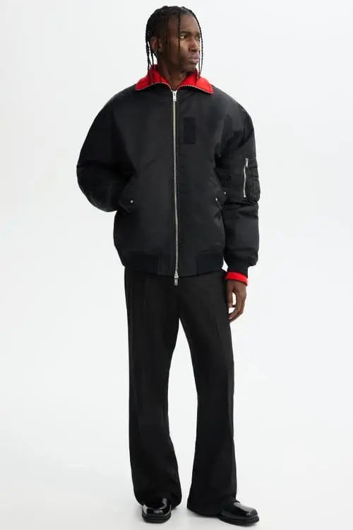H&m Padded Bomber Jacket With Ribbed Trim - Black
