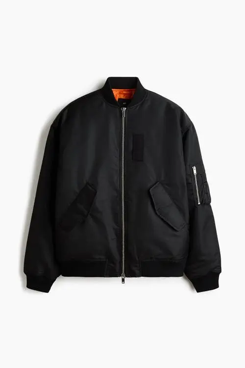 H&m Padded Bomber Jacket With Ribbed Trim - Black