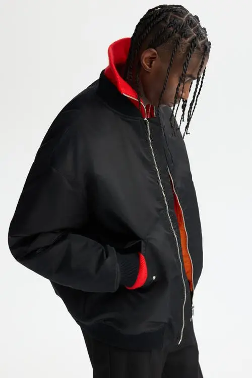 H&m Padded Bomber Jacket With Ribbed Trim - Black
