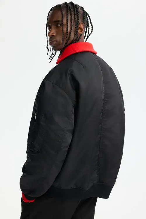 H&m Padded Bomber Jacket With Ribbed Trim - Black