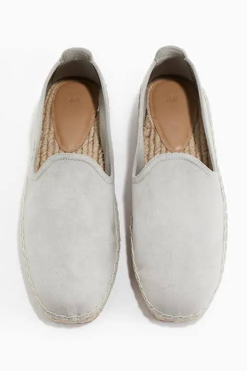 H&m Canvas Espadrilles With Braided Jute Trim - Light Gray