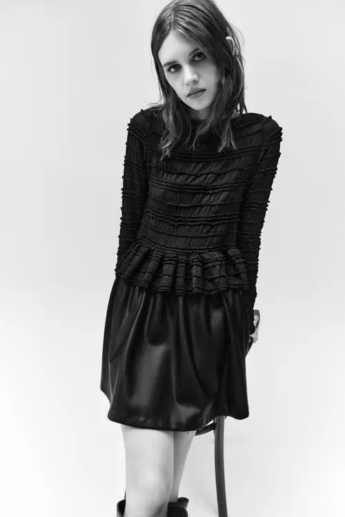 H&m Smocked Peplum Top With Frill Trims - Black