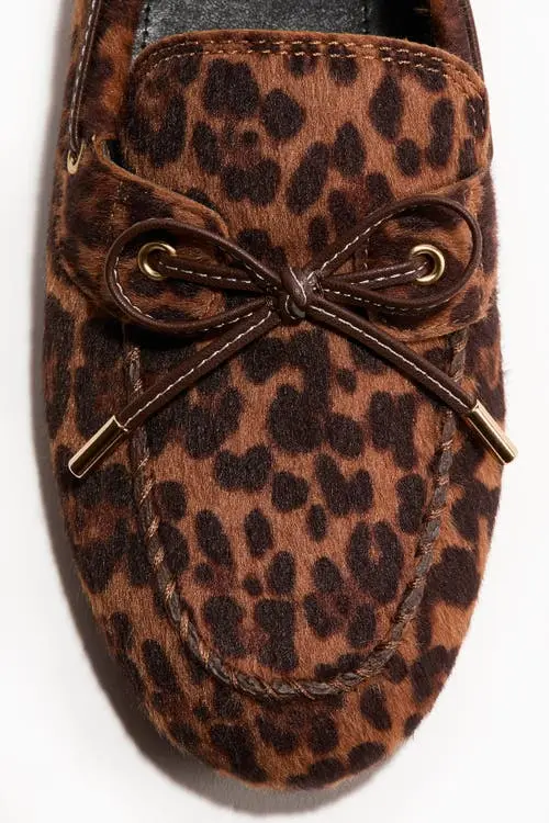 H&m Suede Deck Shoes With Decorative Lacing - Brown/leopard Print