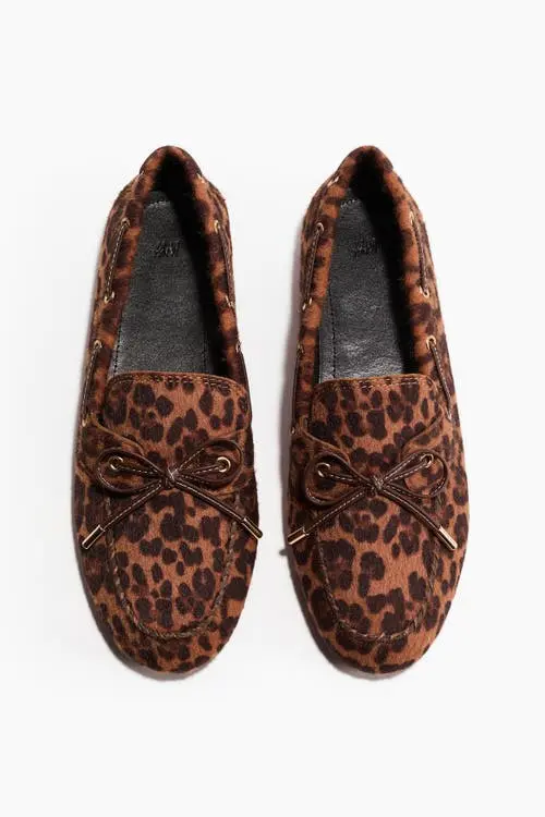 H&M Suede Deck Shoes With Decorative Lacing - Brown/leopard Print