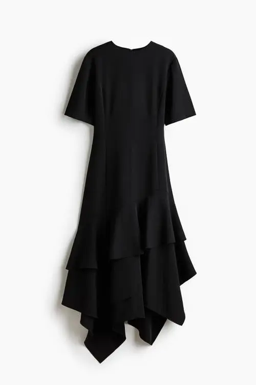 H&m Asymmetric Midi Dress With Flounced Tiers