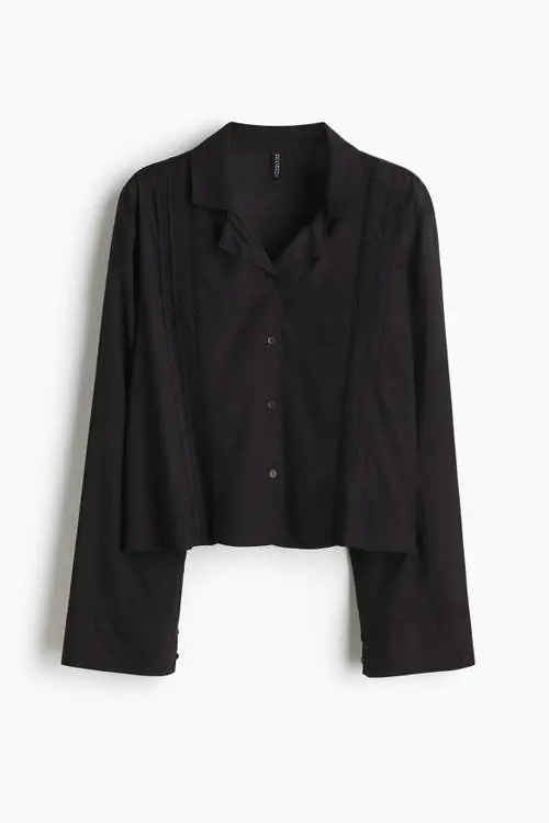 H&m Pintucked Pyjama Shirt With Lace Trim