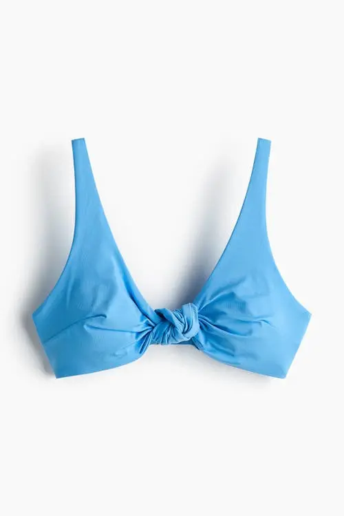 H&m Padded Bikini Top With Knotted Detail And Adjustable Straps - Blue