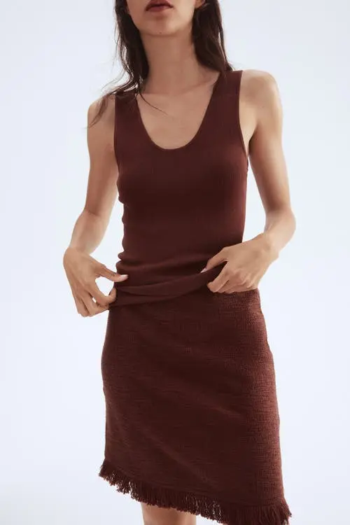 H&m Bouclé Knit Mini Skirt With Fringe Trim