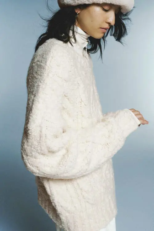 H&M Cable-knit Jumper With Drop Shoulder