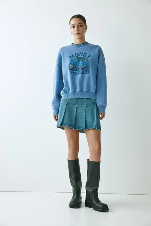 H&m Oversized Printed Sweatshirt - Blue/monet