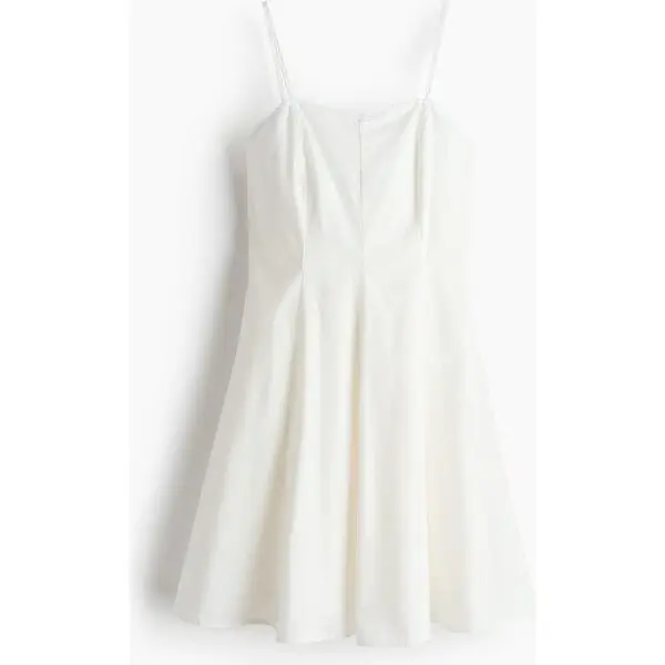 H&m Flared Skirt Poplin Dress With Sweetheart Neckline - Ivory
