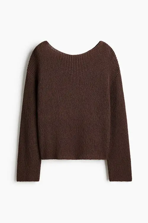 H&m Ribbed Boat Neck Jumper With Dropped Shoulders