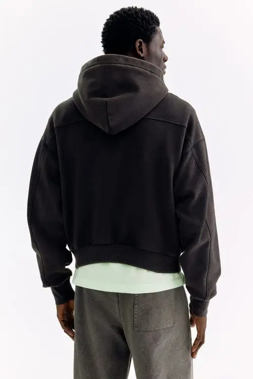 H&m Oversized Fit Printed Zip-through Hoodie - Black/original