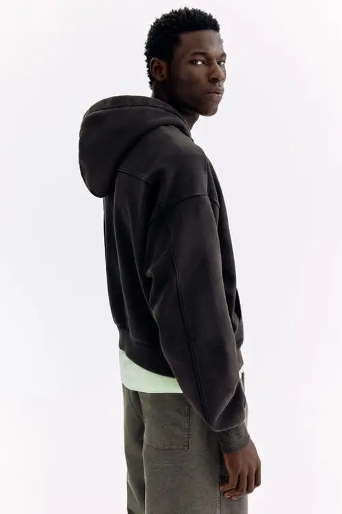 H&m Oversized Fit Printed Zip-through Hoodie - Black/original