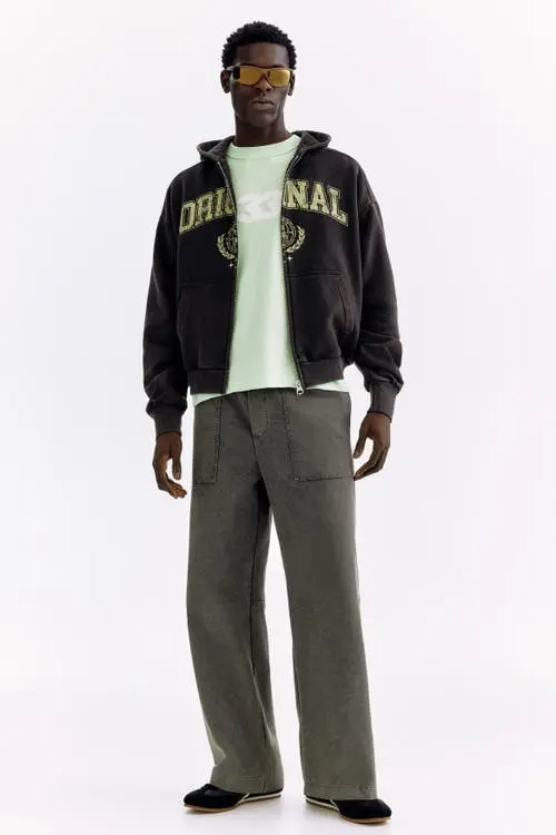 H&m Oversized Fit Printed Zip-through Hoodie - Black/original