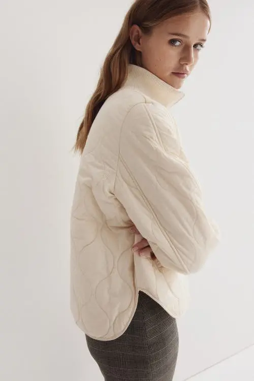 H&m Oversized Quilted Jacket With Stand Collar