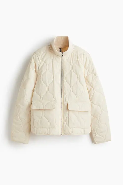 H&m Oversized Quilted Jacket With Stand Collar