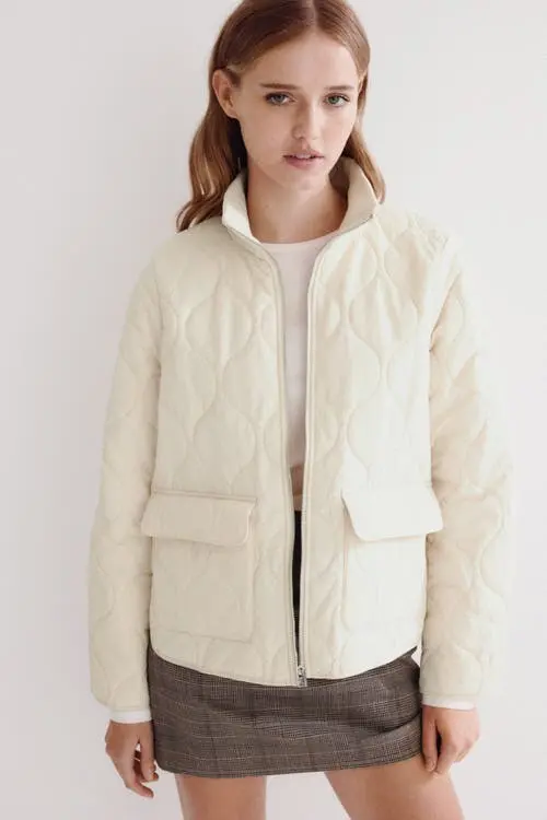 H&m Oversized Quilted Jacket With Stand Collar