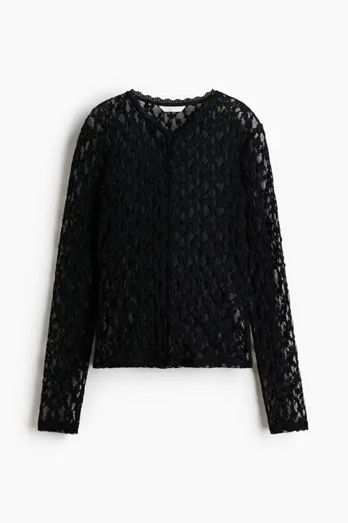 H&m Lace-look Jersey V-neck Cardigan