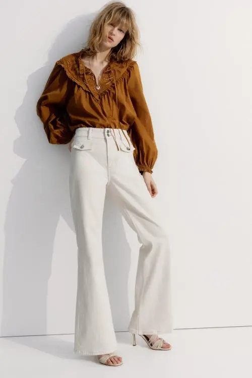 H&m Flared High-rise Denim Jeans - White