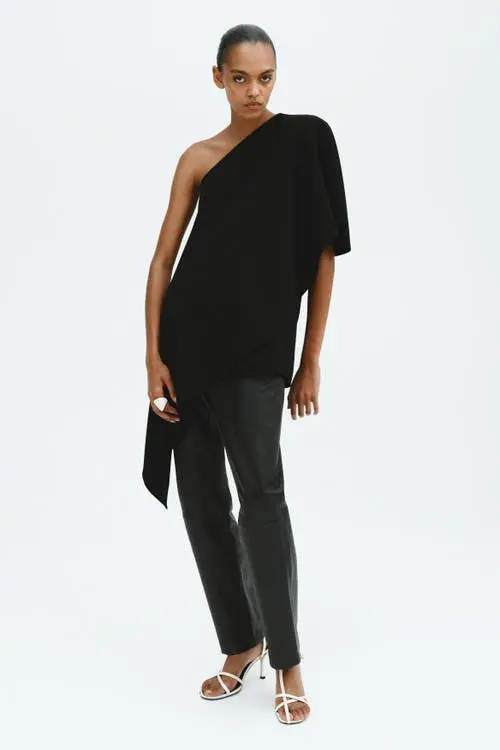 H&m One-shoulder Cape Top In Twill