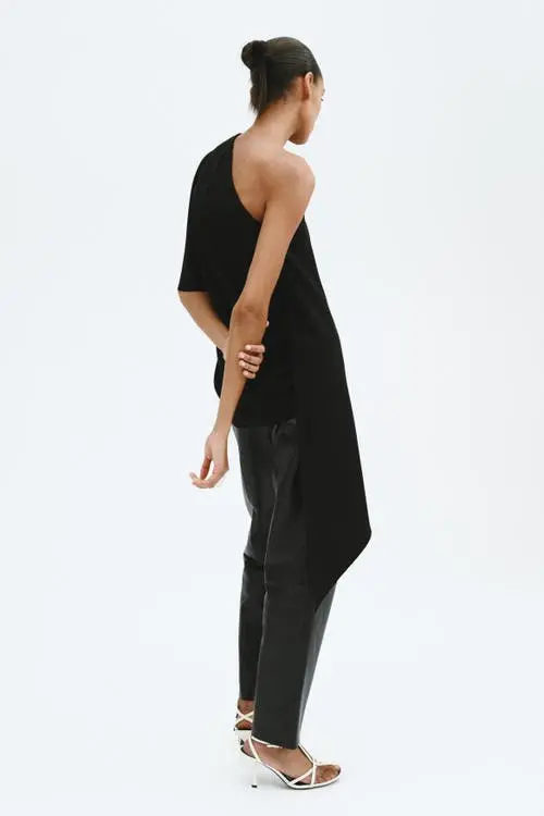 H&m One-shoulder Cape Top In Twill
