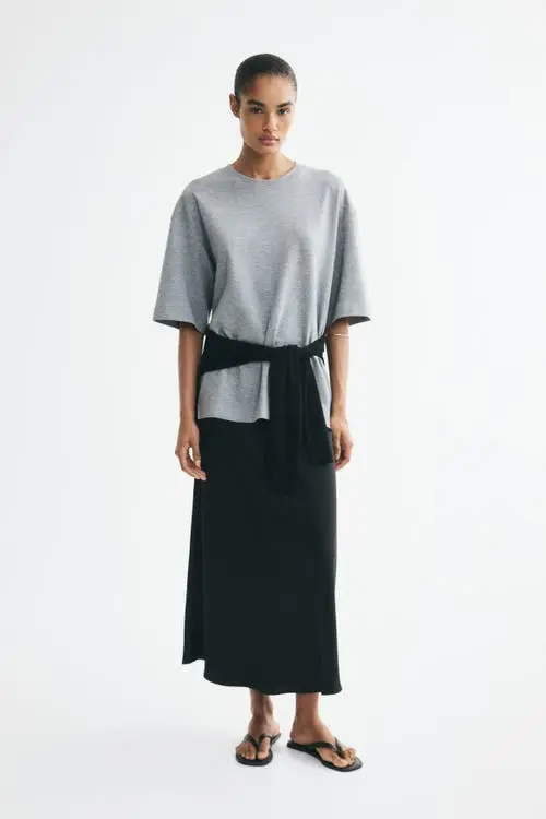 H&M Midi Skirt In Draping Weave - Black
