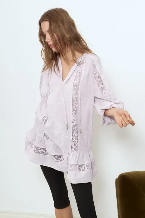 H&m Lace-inset Tunic Dress - Lilac