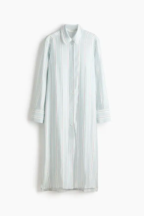 H&m Long Viscose-blend Shirt With Classic Collar And Stripes