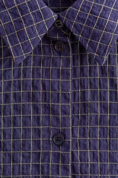 H&m Seersucker Shirt With Scarf Detail - Dark Blue/checked