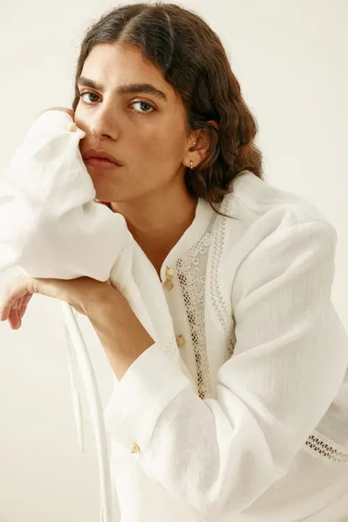 H&m Lace-trimmed Oversized Blouse - White